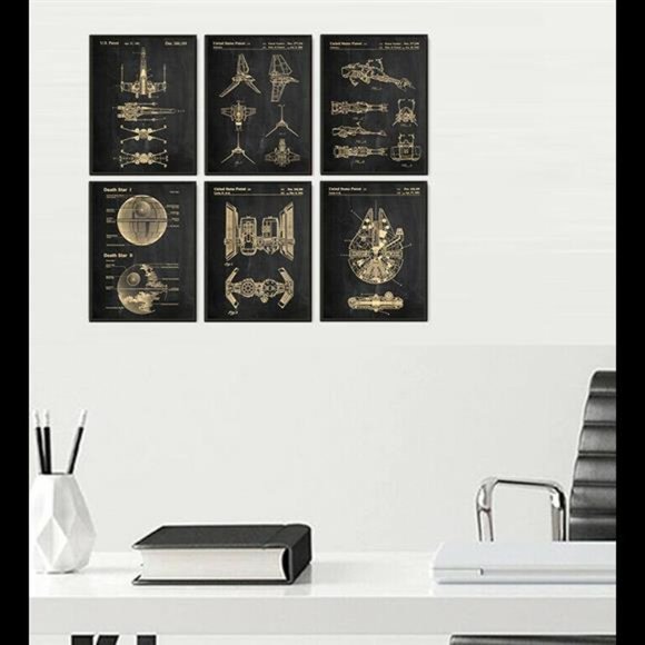 Art | Star Wars Ship Patent Black Posters Wall Art Decor Set Of 6 ...